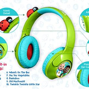 eKids Cocomelon Toddler Headphones with Built-in Kids Music, Bluetooth Headphones with Rechargeable Battery and USB-C Charging Cable Included