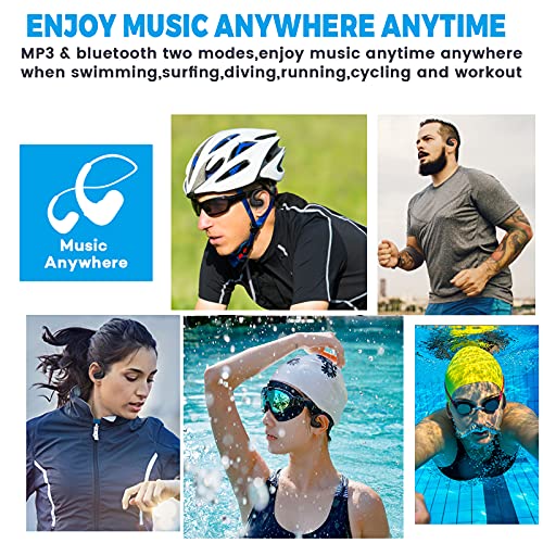 MTYBBYH Waterproof Headphones for Swimming,IPX8 Waterproof 8GB MP3 Player Wireless Bluetooth Swimming Headphones with Noise Cancelling Mic for Swimming,Diving,Running,Cycling,Gym,Workout