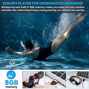 MTYBBYH Waterproof Headphones for Swimming,IPX8 Waterproof 8GB MP3 Player Wireless Bluetooth Swimming Headphones with Noise Cancelling Mic for Swimming,Diving,Running,Cycling,Gym,Workout