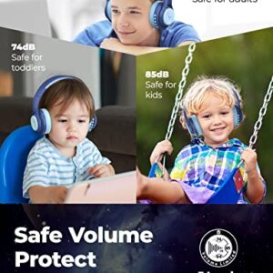 iClever TransNova Kids Bluetooth Headphones, LED Lights Up, Replaceable Plate, 74/85/94dB Volume Limited, 45H Playtime, Stereo Sound, Kids Headphones Wireless with Case for Travel iPad Tablet, Blue