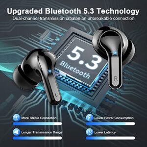 Wireless Earbud, Bluetooth Headphones 5.3 Stereo Bass Earphones 2023 Noise Cancelling Ear Buds 40H Dual Mic Call, Bluetooth Earbud in-Ear USB-C LED Display IP7 Waterproof Sport Headset for Android iOS