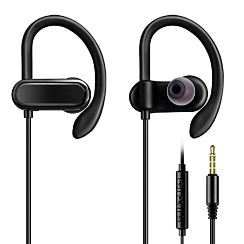 C G CHANGEEK [Upgraded] Wired Earbuds Headphones with Secure Ear Hooks & Microphone for Sports Running Gym Workout Exercise - 3.5mm Connection for Smartphone and Computers, Noise-Isolation, CGS-W3