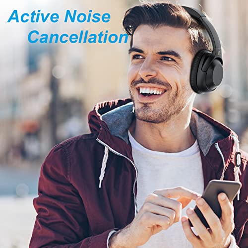 Ankbit E500 Active Noise Cancelling Headphones Bluetooth 5.2 Headphones with Microphone, Deep Bass Hi-Fi Sound, Wireless Over Ear Headphones with 75H Playtime, Voice Assistant for Travel/Home/Office