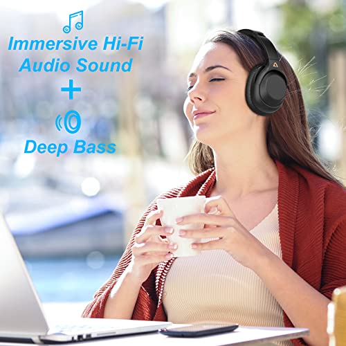 Ankbit E500 Active Noise Cancelling Headphones Bluetooth 5.2 Headphones with Microphone, Deep Bass Hi-Fi Sound, Wireless Over Ear Headphones with 75H Playtime, Voice Assistant for Travel/Home/Office