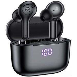 wireless earbuds bluetooth headphones 5.3 with 4-mics clear call 50h playback waterproof stereo earphones with wireless charging case led power display in-ear headset for workout/home/office black