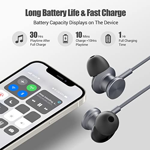 Neckband Bluetooth Headphones 5.2, Around the Neck Bluetooth Headphones 36H Playtime+Fast Charging Running Headphones, Bass+ Neckband Headphones with Noise Cancelling Mic, IPX7 Waterproof, for Sports