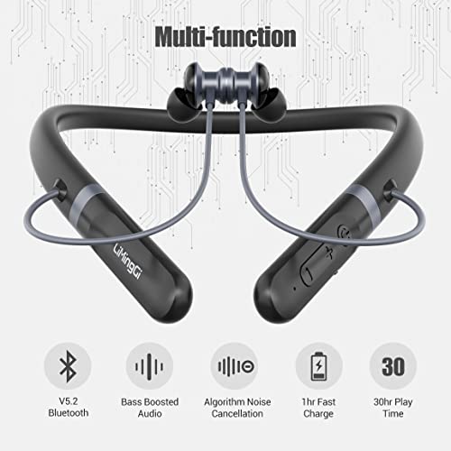 Neckband Bluetooth Headphones 5.2, Around the Neck Bluetooth Headphones 36H Playtime+Fast Charging Running Headphones, Bass+ Neckband Headphones with Noise Cancelling Mic, IPX7 Waterproof, for Sports