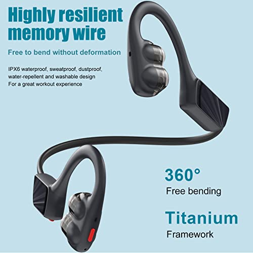 Air Conduction Headphones, Open Ear Wireless Bluetooth 5.3 Earphones with Mic, IPX6 Waterproof Sweatproof Lightweight Sports Headset for Running, Cycling, Driving, Workout, Hiking, Walking (Black)