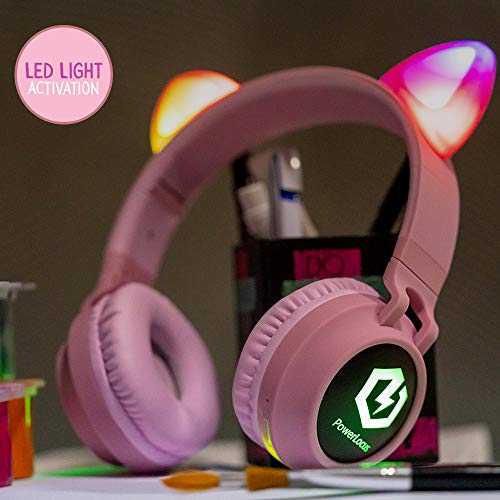 PowerLocus Wireless Bluetooth Headphones for Kids, Kid Headphone Over-Ear with LED Lights, Foldable Headphones with Microphone,Volume Limited, Wireless and Wired Headphone for Phones,Tablets,PC,Laptop