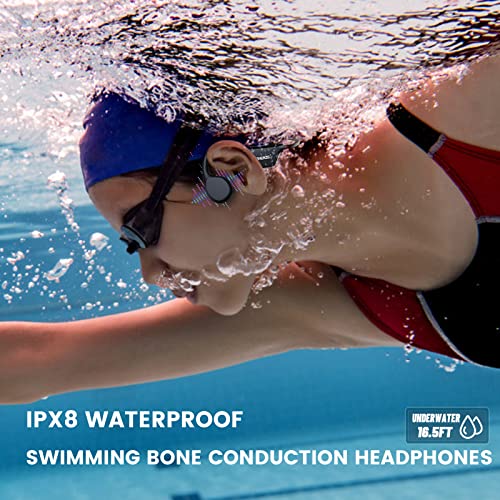 Waterproof Bone Conduction Headphones, IPX8 Waterproof 32GB Swimming MP3 Player Headphones Wireless Bluetooth 5.3 Open-ear Headphones with Mic for Swimming Skiing Cycling Driving Gym Workout(Black)