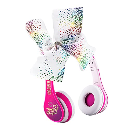 JoJo Siwa Kids Bluetooth Headphones for Wireless Rechargeable Foldable Bluetooth Headphones with Microphone Kid Friendly Sound and Bonus Detachable Cord