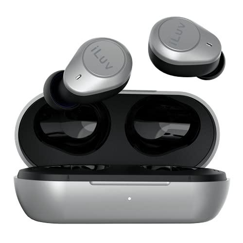 iLuv TB200 Space Gray True Wireless Earbuds Cordless in-Ear Bluetooth 5.0 with Hands-Free Call Microphone, IPX6 Waterproof Protection, High-Fidelity Sound; Includes Compact Charging Case & 4 Ear Tips