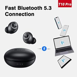 TRANYA T10 Pro Wireless Earbuds Bluetooth 5.3, 12mm Driver with Premium Deep Bass, Wireless Charging, IPX7 Waterproof, Low-Latency Game Mode in Ear Headphones - Black