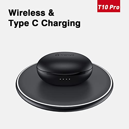 TRANYA T10 Pro Wireless Earbuds Bluetooth 5.3, 12mm Driver with Premium Deep Bass, Wireless Charging, IPX7 Waterproof, Low-Latency Game Mode in Ear Headphones - Black