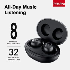 TRANYA T10 Pro Wireless Earbuds Bluetooth 5.3, 12mm Driver with Premium Deep Bass, Wireless Charging, IPX7 Waterproof, Low-Latency Game Mode in Ear Headphones - Black