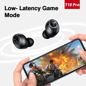 TRANYA T10 Pro Wireless Earbuds Bluetooth 5.3, 12mm Driver with Premium Deep Bass, Wireless Charging, IPX7 Waterproof, Low-Latency Game Mode in Ear Headphones - Black