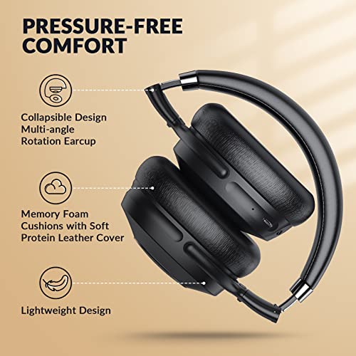 MOVSSOU SE8 Hybrid Active Noise Cancelling Headphones, Wireless Over-Ear Bluetooth Headphones with Hi-Fi Stereo Sound, Comfortable Protein Earpads, 30H Playtime - Space Black