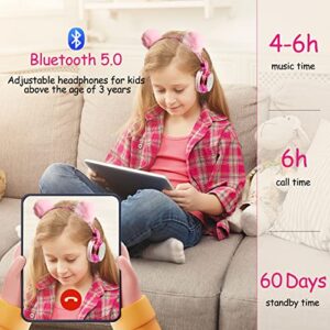 SVYHUOK Unicorn Kids Bluetooth Headphones for Girls, Wireless Headset with Microphone for Teens, Safe Volume Limited 85db POM Cat Ear Over-Ear HD with Mic for School/Tablet/Birthday Xmas Gift