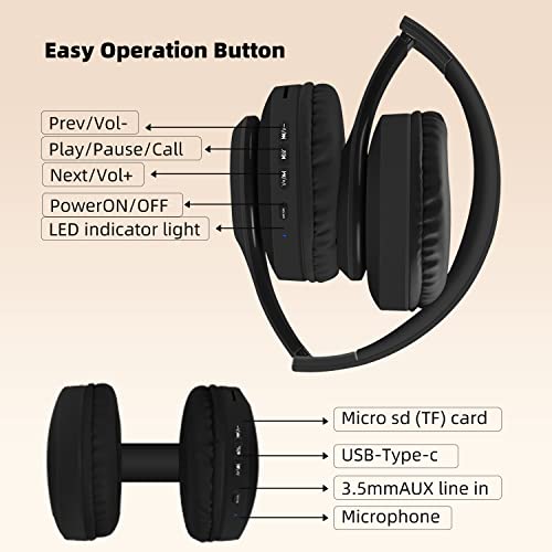 MOYICOW Bluetooth Headphones Over Ear with Microphone,BT Headphones,Foldable Wireless and Wired Stereo Headset Micro SD/TF, FM,Soft Earmuffs &Light Weight for Prolonged Wearing (Black)