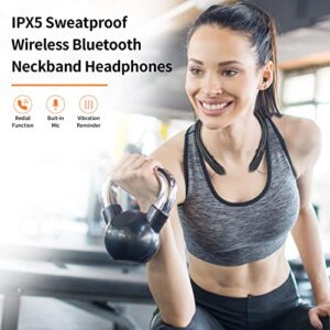 NVOPERANG Bluetooth Headphones Neckband, Wireless Bluetooth Headset with Retractable Earbuds CVC 8.0 Noise Cancelling Stereo Sweatproof Earphones with Mic for Gym Running, Office (Black)