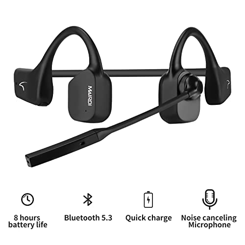 MAIRDI Bone Conduction Headphone with Mic Boom, Bluetooth Open Ear Headphone with AI Noise Canceling Microphone, Wireless Headset for Office Work Driving Sport Running Workout Bicycling