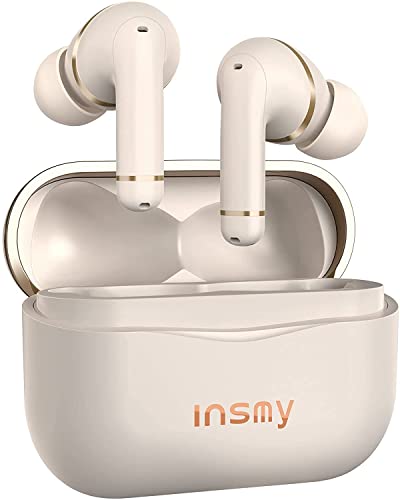 INSMY Wireless Earbuds, Hybrid Active Noise Cancelling Earphones 6 Mics for Clear Calls Authentic Audio Big Bass, 36H Playtime Bluetooth in-Ear Headphones ANC/Ambient Mode Upgraded (Oat White)