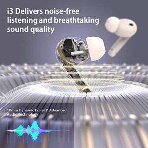 INSMY Wireless Earbuds, Hybrid Active Noise Cancelling Earphones 6 Mics for Clear Calls Authentic Audio Big Bass, 36H Playtime Bluetooth in-Ear Headphones ANC/Ambient Mode Upgraded (Oat White)