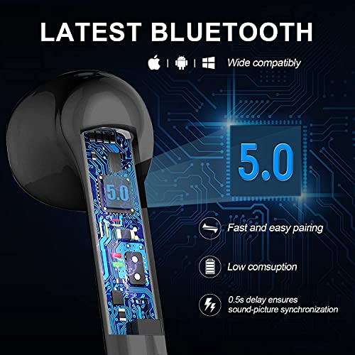 HOTLIFE True Wireless Earbuds with Microphones, IPX6 Waterproof 5.0 Bluetooth Headphone with LED Display Charging Case for iPhone and Android, Touch Control in-Ear Stereo Earphone for Work/Sports