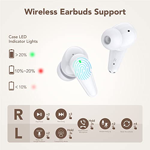 TCL True Wireless Earbuds MOVEAUDIO S180 Active Noise Cancelling Wireless Earbuds Auriculares, 10mm Hi-Fi Bass, 30H, Built-in Mic, Waterproof,ENC Calls in-Ear Earbuds for Android Apple, Ivory White