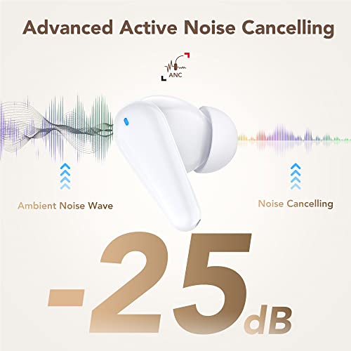 TCL True Wireless Earbuds MOVEAUDIO S180 Active Noise Cancelling Wireless Earbuds Auriculares, 10mm Hi-Fi Bass, 30H, Built-in Mic, Waterproof,ENC Calls in-Ear Earbuds for Android Apple, Ivory White