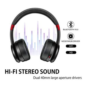 Picun P26 Bluetooth Headphones Over Ear 80H Playtime Hi-Fi Stereo Wireless Headphones Deep Bass Foldable Wired/Wireless/TF for Cell Phone/PC Bluetooth 5.0 Wireless Headset with Mic (Black Red)