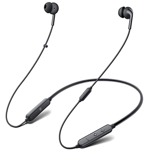 233621 Wave Bluetooth Neckband Headphones, 15 Hrs Playtime Stereo Wireless Earbuds with CVC 8.0 Call Noise Cancellation Microphone, 10.7 mm Drivers, IPX5 ​Waterproof & Skin-Friendly (Black)