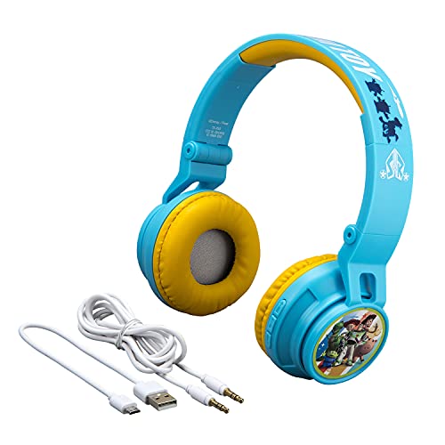 eKids Toy Story 4 Kids Bluetooth Headphones, Wireless Headphones with Microphone Includes Aux Cord, Volume Reduced Kids Foldable Headphones for School, Home, or Travel