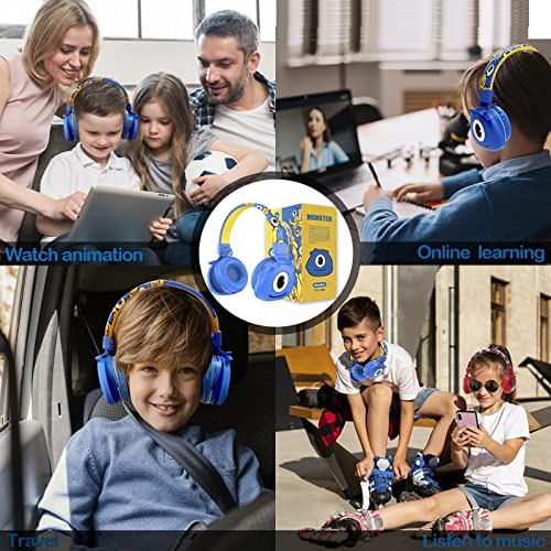 Kids Cartoon Headphones,Wireless Headset for thechildren,Jellie Monsters Joint Bluetooth Headphones,Foldable Stereo Headphone,FM,with Volume Limited and mic,TF Card Compatible for iPad/iPhone/Tablet