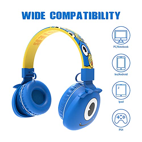 Kids Cartoon Headphones,Wireless Headset for thechildren,Jellie Monsters Joint Bluetooth Headphones,Foldable Stereo Headphone,FM,with Volume Limited and mic,TF Card Compatible for iPad/iPhone/Tablet