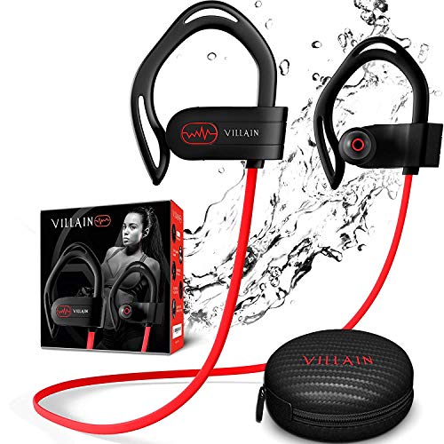 Villain Sport Headphones | Running Headphones | Workout Headphones | Gym Headphones | Wireless Bluetooth Earbuds IPX7 HiFi HD Sound with Thumping Bass