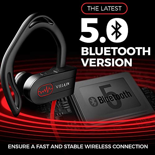 Villain Sport Headphones | Running Headphones | Workout Headphones | Gym Headphones | Wireless Bluetooth Earbuds IPX7 HiFi HD Sound with Thumping Bass