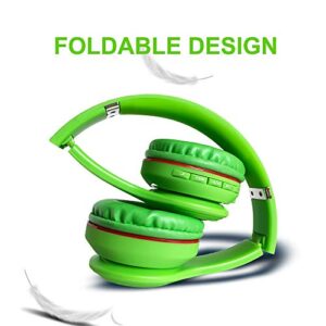 Kids Bluetooth Headphones,LED Light Up Wireless/Wired Headset,85 dB Volume Limiting Foldable Headphones,Built-in Mic,Support FM Radio/Micro SD/TF,for Phone/Tablet/Pad/PC/Kindle/Laptop/TV(Green)