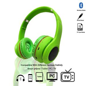 Kids Bluetooth Headphones,LED Light Up Wireless/Wired Headset,85 dB Volume Limiting Foldable Headphones,Built-in Mic,Support FM Radio/Micro SD/TF,for Phone/Tablet/Pad/PC/Kindle/Laptop/TV(Green)