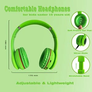 Kids Bluetooth Headphones,LED Light Up Wireless/Wired Headset,85 dB Volume Limiting Foldable Headphones,Built-in Mic,Support FM Radio/Micro SD/TF,for Phone/Tablet/Pad/PC/Kindle/Laptop/TV(Green)