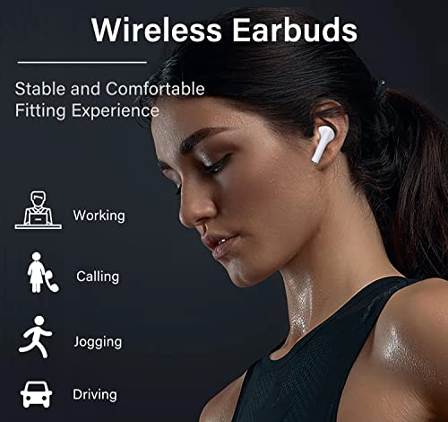 Twshouse Wireless Earbuds Bluetooth 5.1 Headphones, 32H Playtime in-Ear Earphones with Extra Bass, Waterproof for Sport(White).