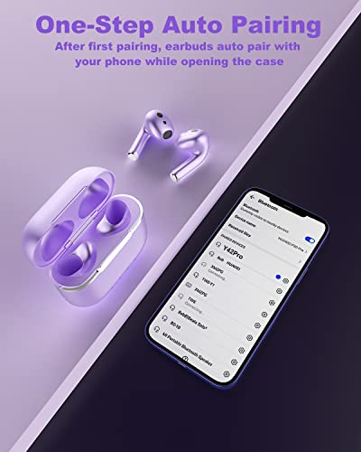 Wireless Earbuds Bluetooth 5.3 Headphones Built-in 4-Mic Clear Call in-Ear Ear Buds Noise Cancelling 30Hrs Playtime Earphones with USB-C Charging Case IPX7 Waterproof Earbuds for iPhone/Android Purple