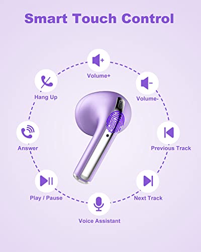 Wireless Earbuds Bluetooth 5.3 Headphones Built-in 4-Mic Clear Call in-Ear Ear Buds Noise Cancelling 30Hrs Playtime Earphones with USB-C Charging Case IPX7 Waterproof Earbuds for iPhone/Android Purple