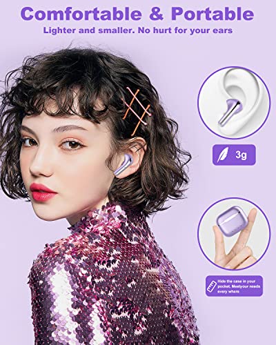 Wireless Earbuds Bluetooth 5.3 Headphones Built-in 4-Mic Clear Call in-Ear Ear Buds Noise Cancelling 30Hrs Playtime Earphones with USB-C Charging Case IPX7 Waterproof Earbuds for iPhone/Android Purple