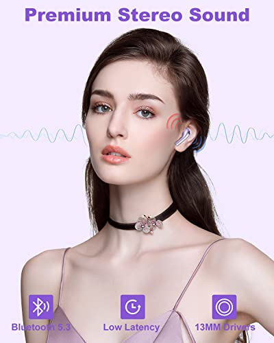 Wireless Earbuds Bluetooth 5.3 Headphones Built-in 4-Mic Clear Call in-Ear Ear Buds Noise Cancelling 30Hrs Playtime Earphones with USB-C Charging Case IPX7 Waterproof Earbuds for iPhone/Android Purple