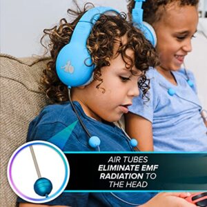 DefenderShield EMF-Free Over-Ear Kids Headphones - Universal Air Tube Wired Crystal Clear Stereo Headset with Microphone & Volume Control - Works with iPhone, Galaxy, iPad & Other Audio Devices