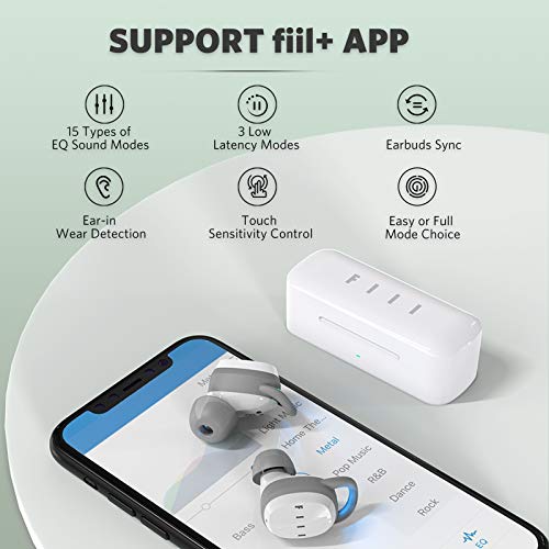 Bluetooth Wireless Earbuds - FIIL T1XS Bluetooth 5.0 Wireless Earphones, Support FIIL+ APP, Waterproof Earbuds with Microphone, in-Ear Earbuds Cordless for iPhone & Android (White)