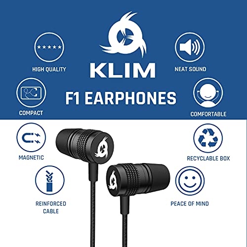 KLIM F1 Earbuds with Microphone + New 2022 + Excellent Audio Quality + Long-Lasting Wired Earphones with Mic + 5 Years Warranty + 3.5 mm Jack in Ear Headphones + Media Controls + Gaming Earbuds