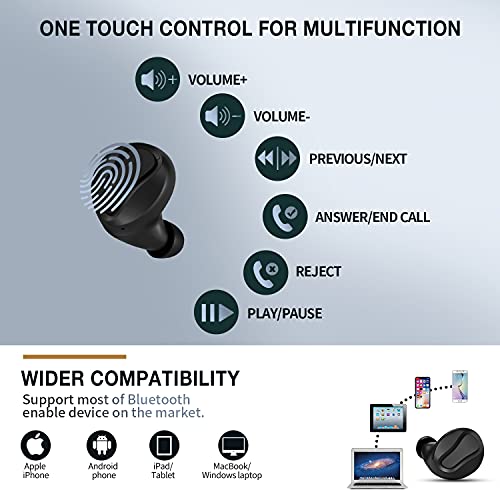 ANRYZAN T04 True Wireless Earbuds Bluetooth 5.0 Headphones Touch Control with Charging Case in Ear Earphones with Noise Cancelling Mic for Small Ears Compatible with iPhone Android Samsung (Black)