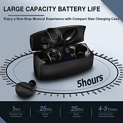 ANRYZAN T04 True Wireless Earbuds Bluetooth 5.0 Headphones Touch Control with Charging Case in Ear Earphones with Noise Cancelling Mic for Small Ears Compatible with iPhone Android Samsung (Black)